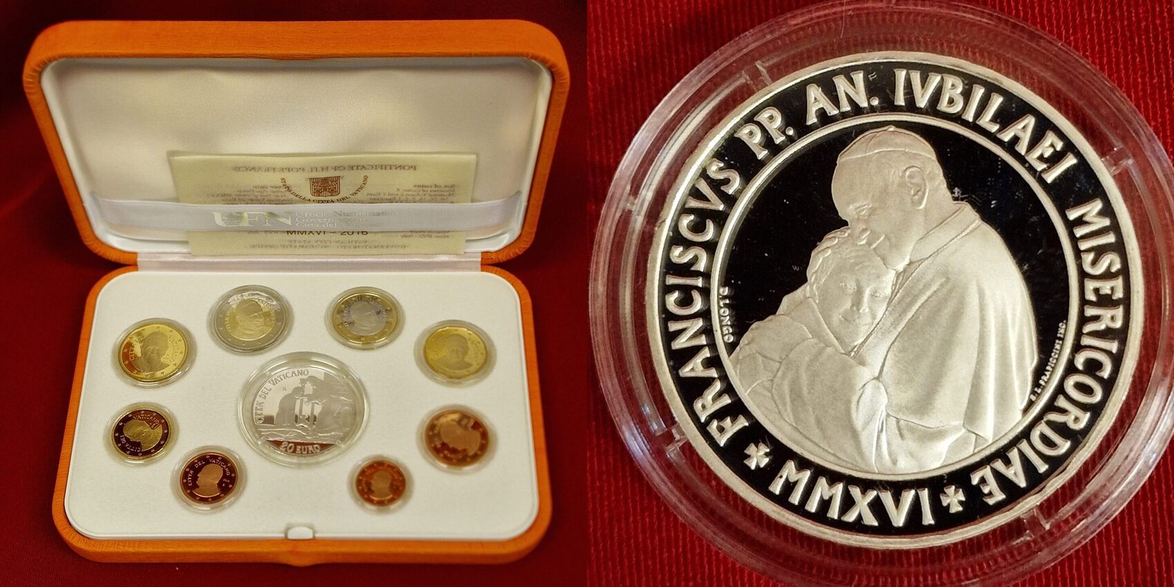 Vatikan 3,88 Euro Kursmünzen, 20 Euro Silber Gedenkmünze 2016 1 Cent - 2 Euro + 20 Euro Papst ...