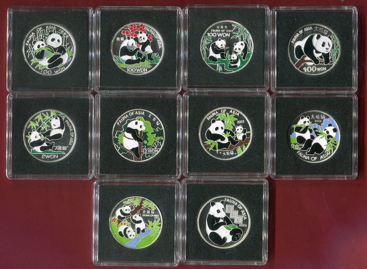 Nordkorea 100 Won und 2 Won Silber Farbmünze 1996-2005 Fauna of Asia ...