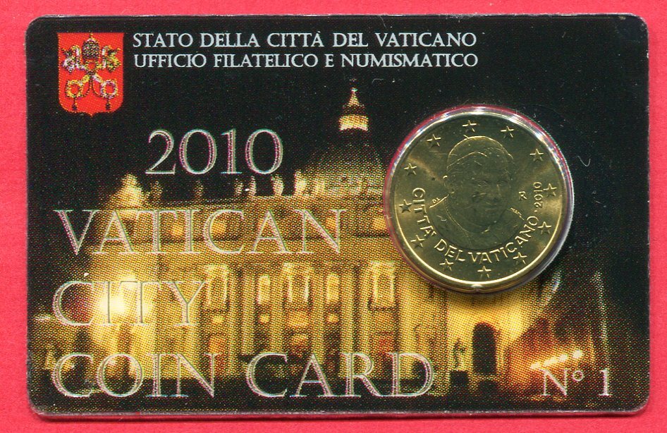 50 Cent Vatikan Coin Card N. 1 2010 Papst Benedikt XVI BU | MA-Shops