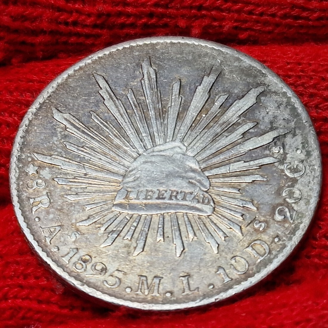 Mexico 8 Reales 1895 As ML Álamos Selten sehr kleine Auflage low mintage 477.000 scarce USA EF ...