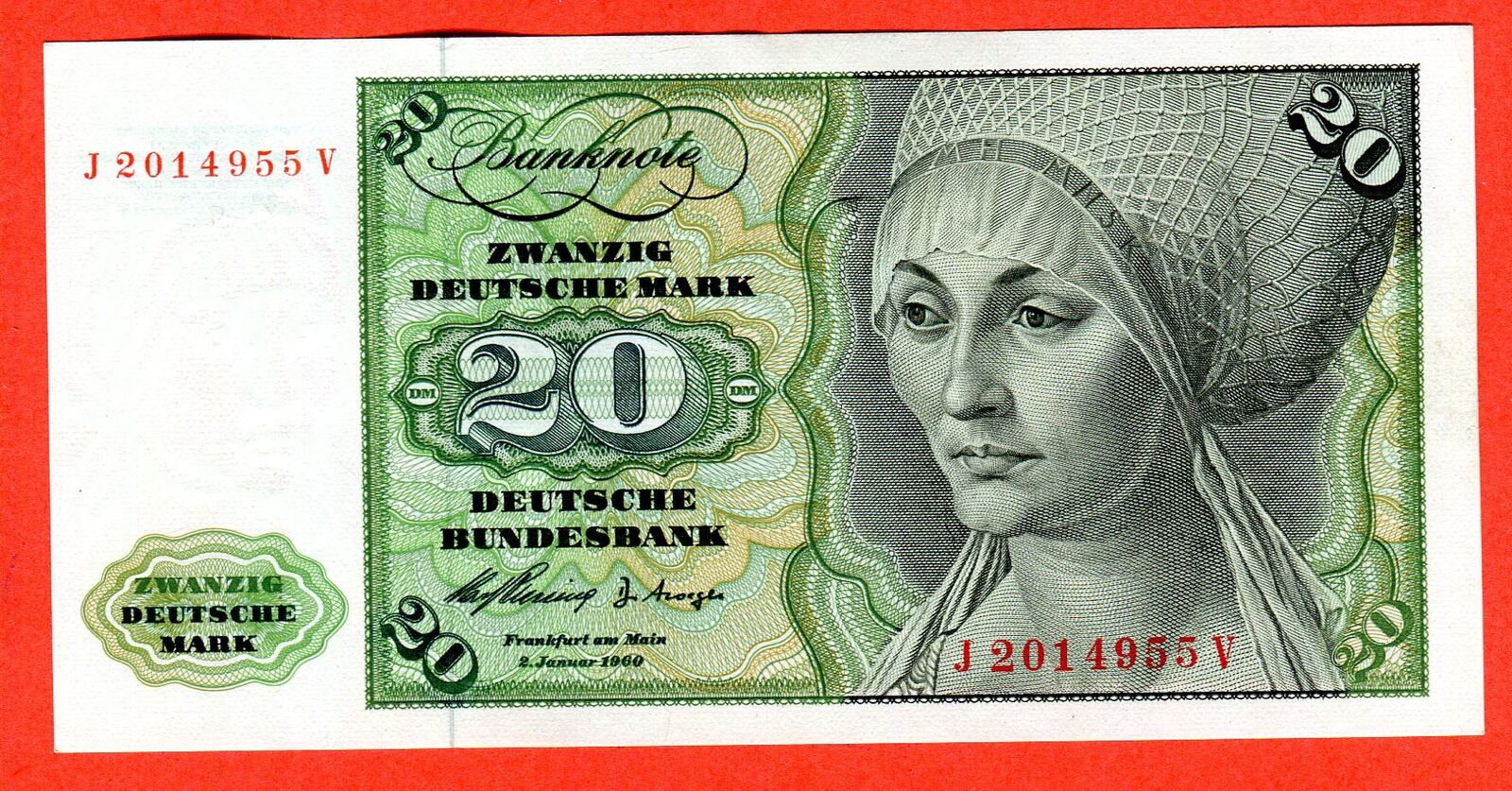 Western Germany FRG Bundesrepublik Deutschland 20 DM Deutsche Mark Banknote 1960 Elisabeth ...