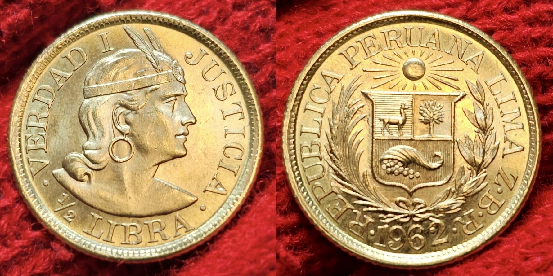 Peru 1/2 Libra Gold 1962 Inca Atahualpa Auflage Mintage 4268 ...