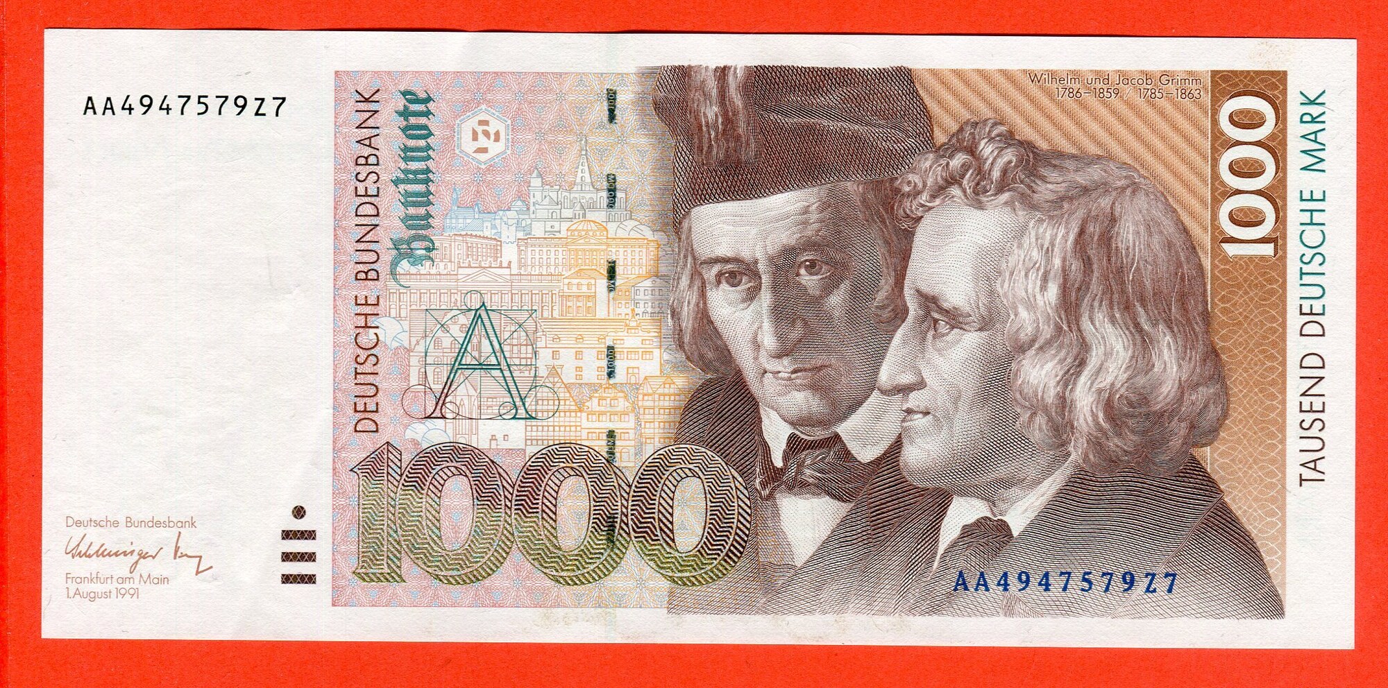 BRD, Deutsche Bundesbank 1000 DM Deutsche Mark 1991 Gebrüder Grimm ...