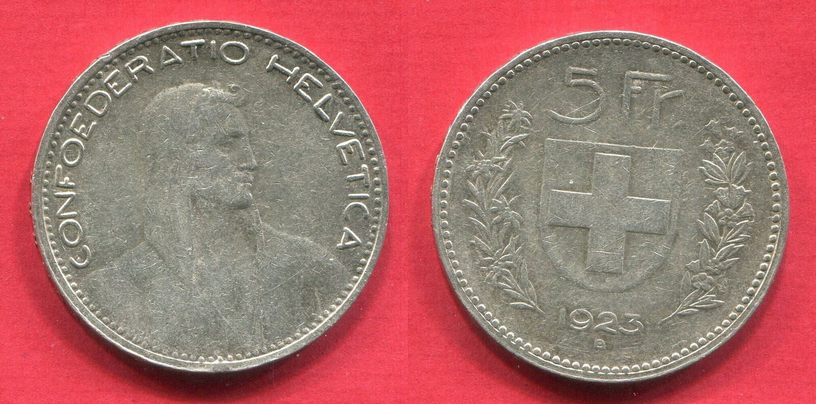 Schweiz Eidgenossenschaft 5 Franken Kursmünze 1923 großer Alphirt Kursmünze AU sm. edgenick | MA ...