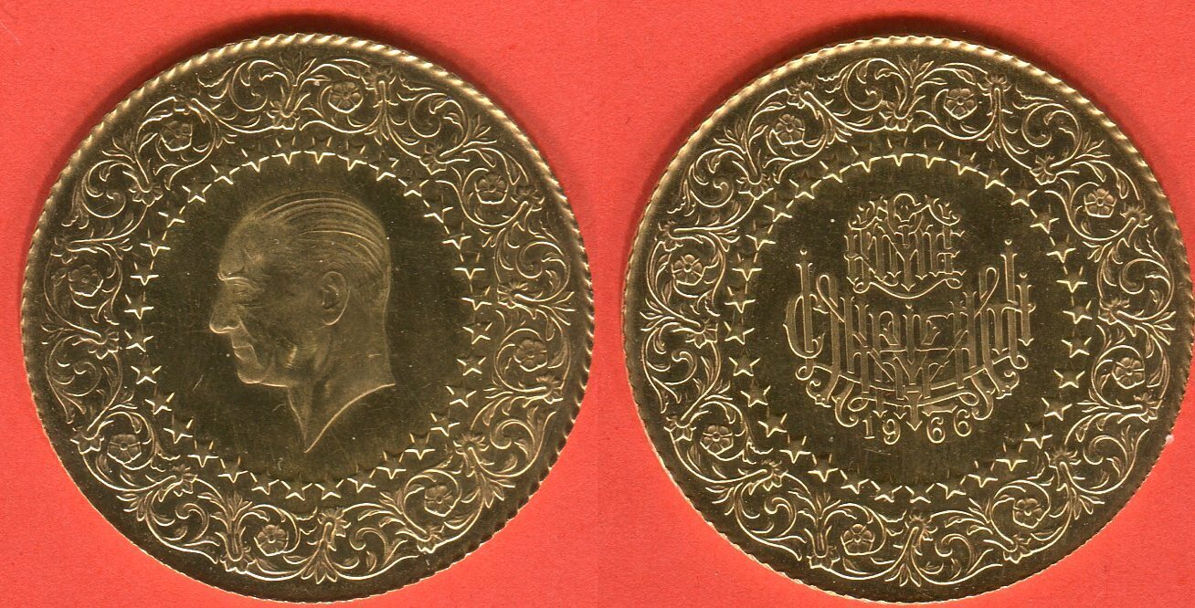 Türkei, Turkey 250 Kurush Goldmünze 1966 Kemal Atatürk unc. | MA-Shops
