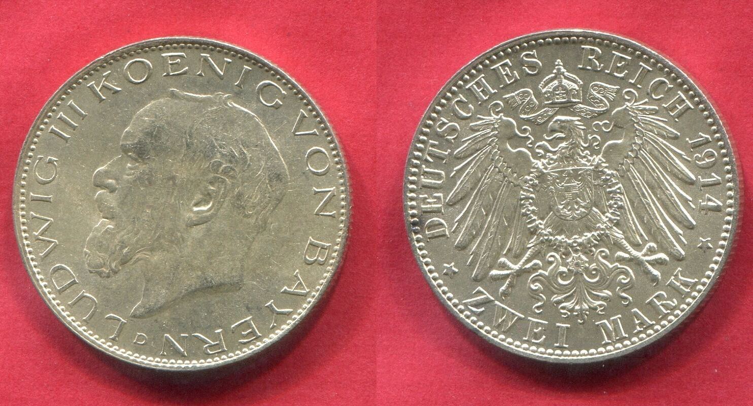 Deutschland Kaiserreich Bayern 2 Mark 1914 Ludwig III. unc min scr ...
