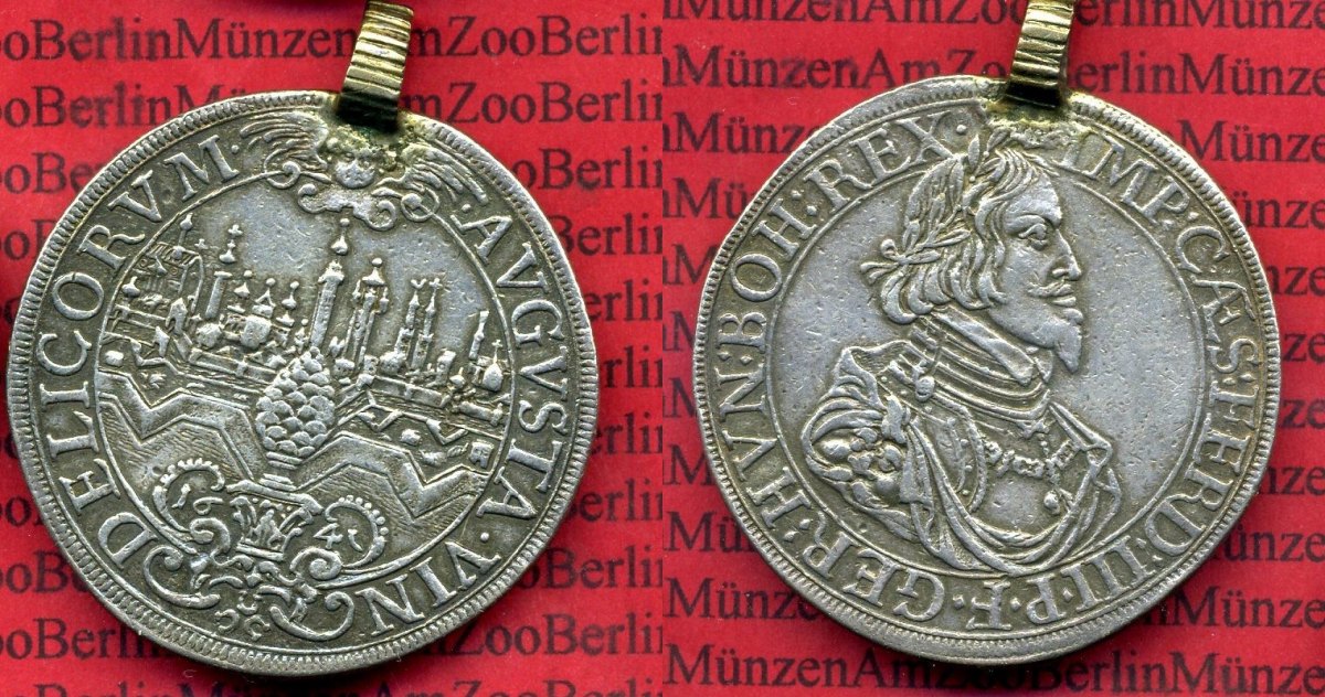 Augsburg Stadt Taler 1641 Stadtansicht Taler Ferdinand III. Rand bearb. Henkel mounted see video ...