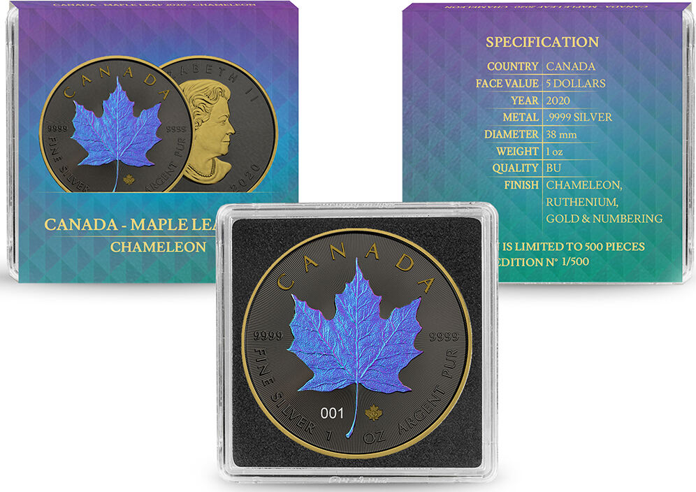 5 Dollars MAPLE LEAF Chameleon 1 Oz Silver Coin 5$ Canada 2020 BU ...