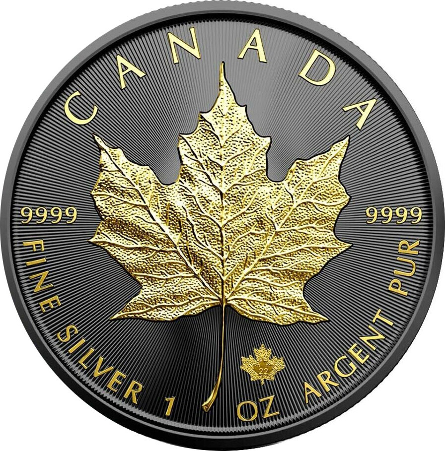 5 Dollars MAPLE LEAF Gold Black Empire 1 Oz Silver Coin 5$ Canada 2022 ...