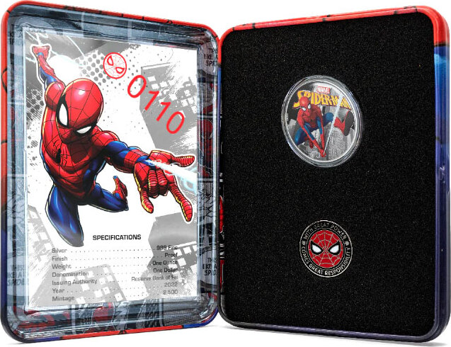 1 Dollar SPIDERMAN Marvel 1 Oz Silver Coin 1$ Fiji 2022 Proof | MA-Shops