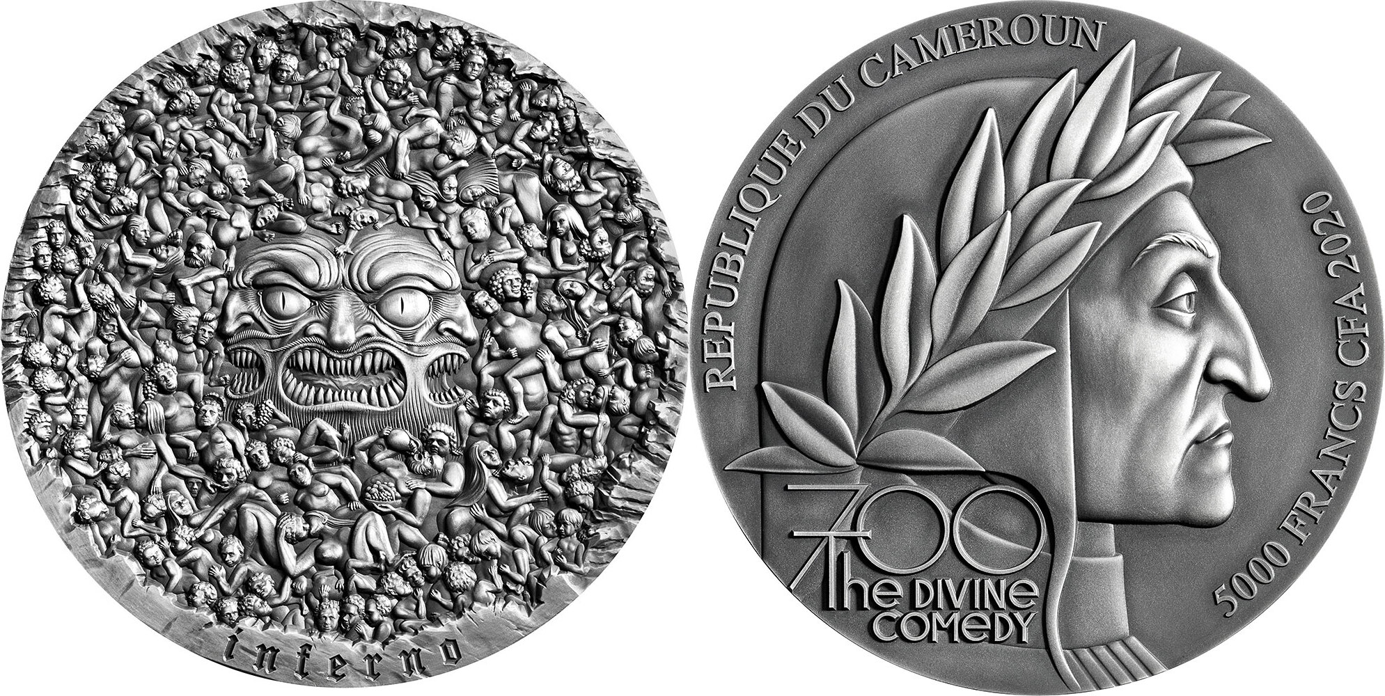 INFERNO Dante The Divine Comedy 700th Anniversary 5 Oz Silver Coin 5000 ...