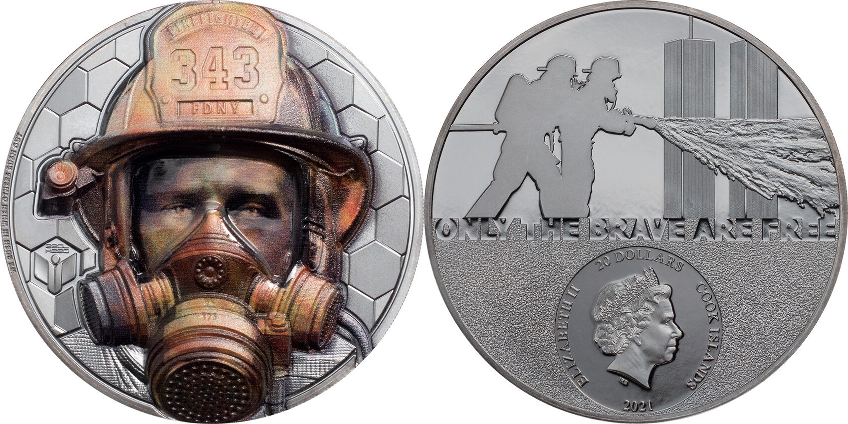 20 Dollars FIREFIGHTER Real Heroes 3 Oz Silver Coin 20$ Cook Islands ...