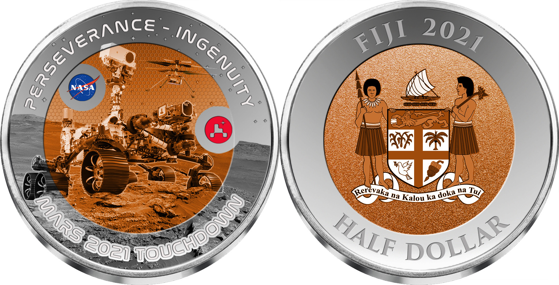 PERSEVERANCE INGENUITY Mars Touchdown Nasa Rover Titanium Coin 1/2 ...