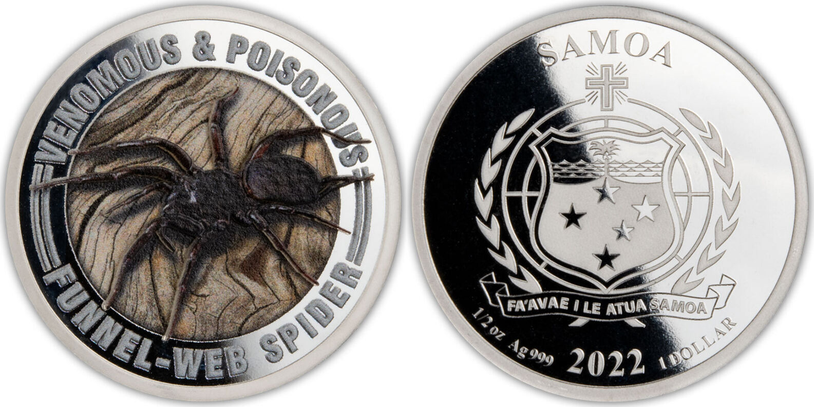 1 Dollar FUNNEL WEB SPIDER Venomous and Poisonous ½ Oz Silver Coin 1 ...