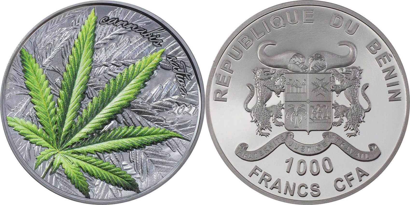 MARIJUANA Cannabis Sativa Black Proof Leaf 1 Oz Silver Coin 1000 Francs ...