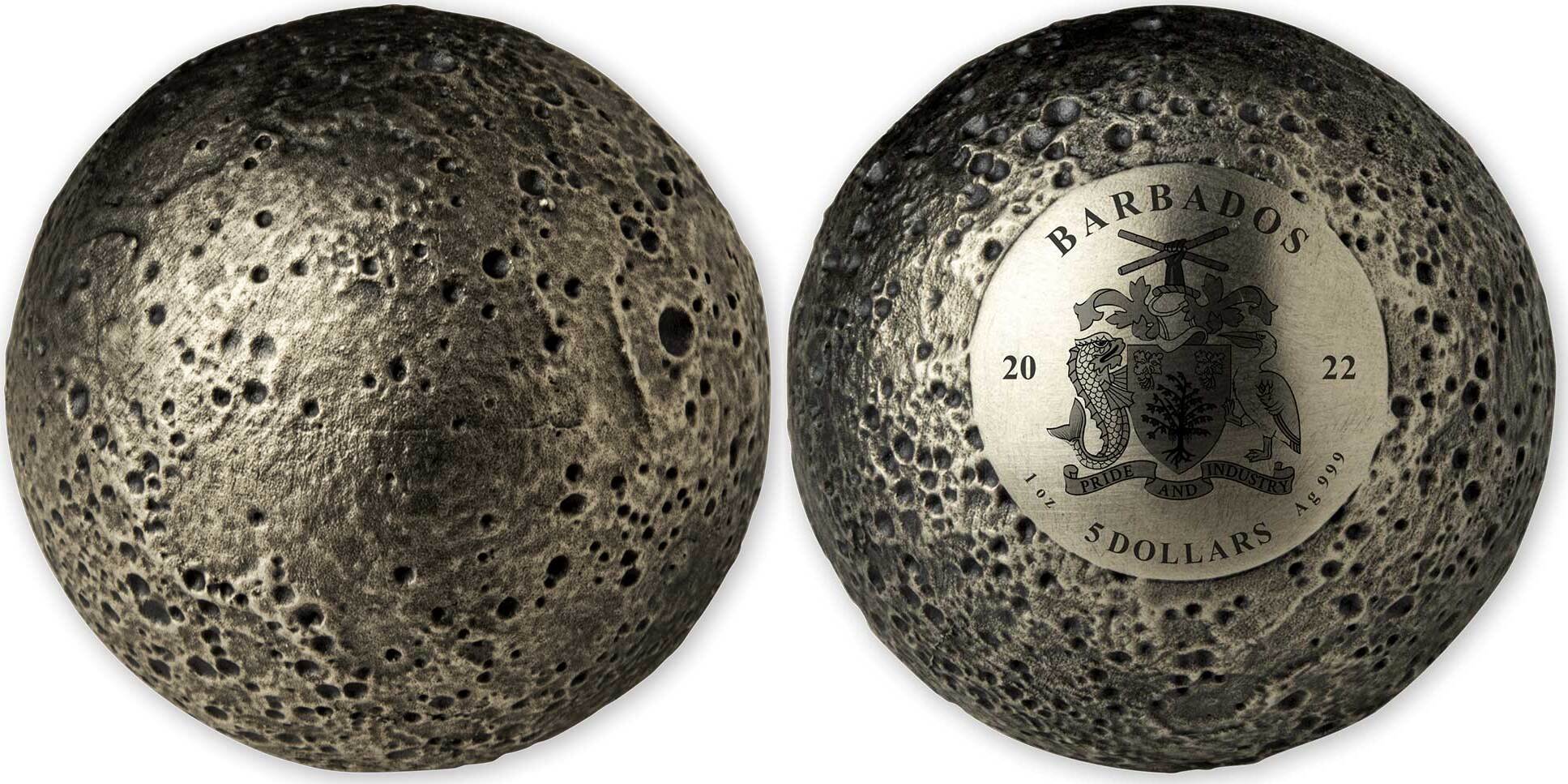 5 Dollars SPHERICAL MERCURY 3D Planet 1 Oz Silver Coin 5$ Barbados 2022 ...