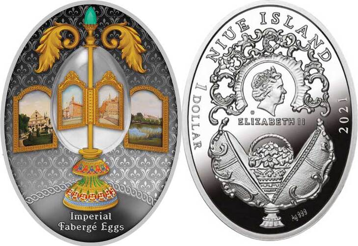 1 Dollar EGG WITH REVOLVING MINIATURES Faberge Silver Coin 1$ Niue 2021 ...