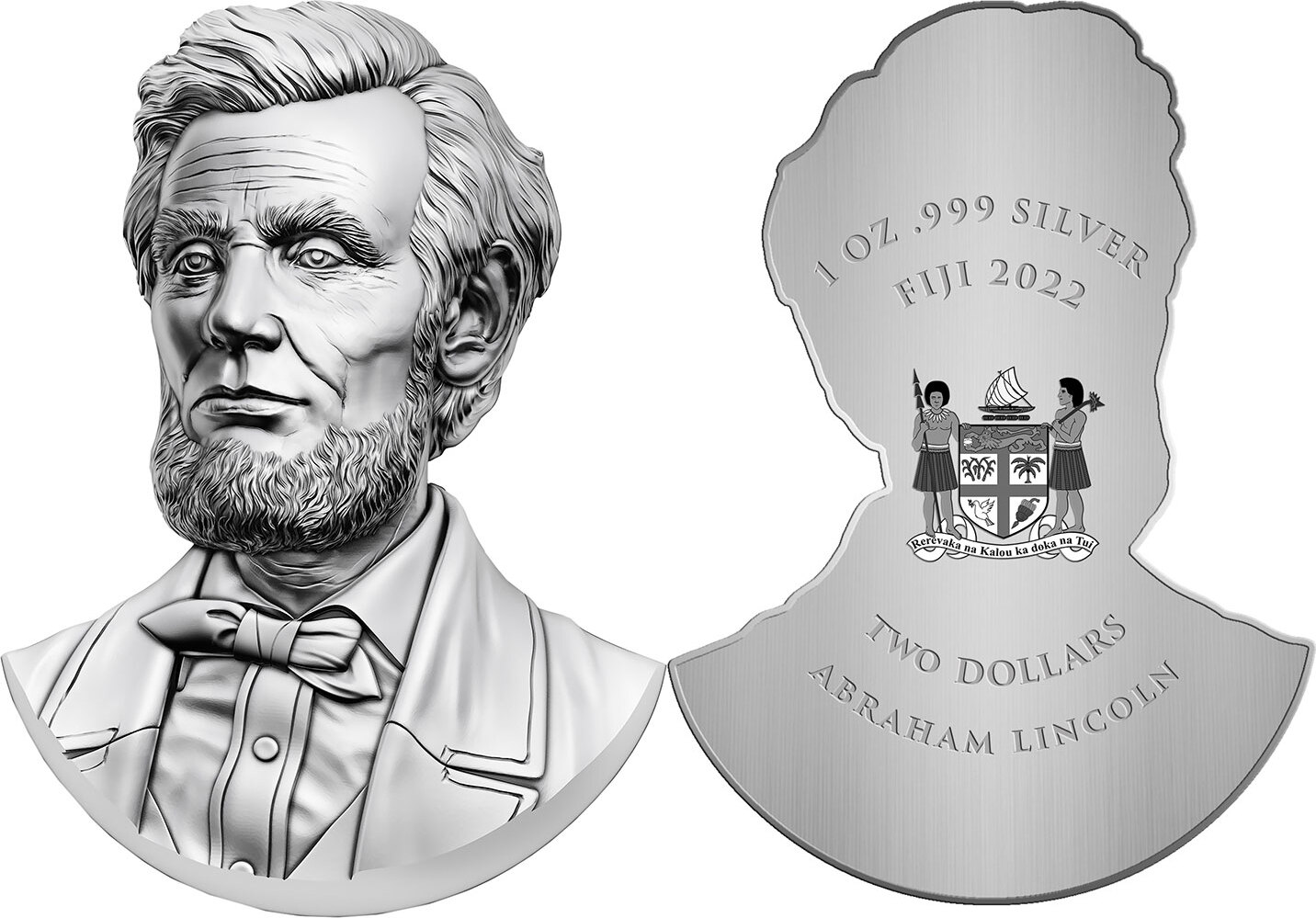 2 Dollars ABRAHAM LINCOLN Heroes Of History Shaped 1 Oz Silver Coin 2 