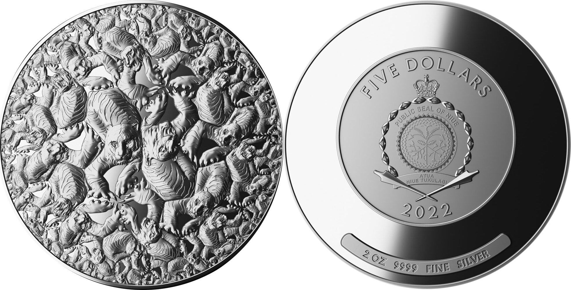 5 Dollars TIGER Algorithm Domed 2 Oz Silver Coin 5$ Niue 2022 Proof ...