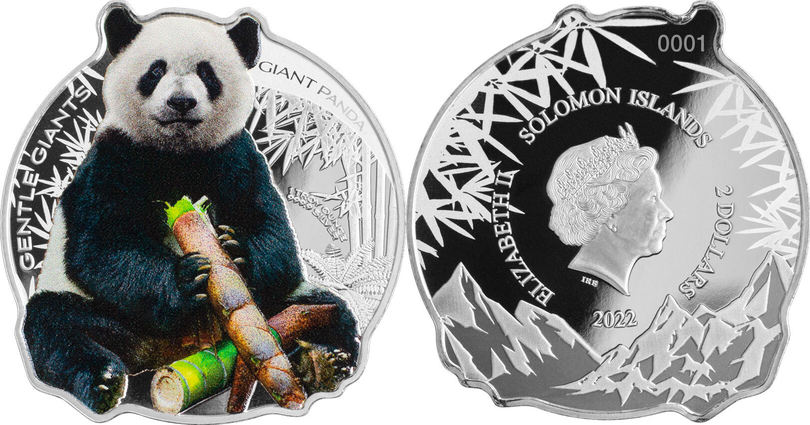 2 Dollars GIANT PANDA Gentle Giants 1 Oz Silver Coin 2$ Solomon Islands ...