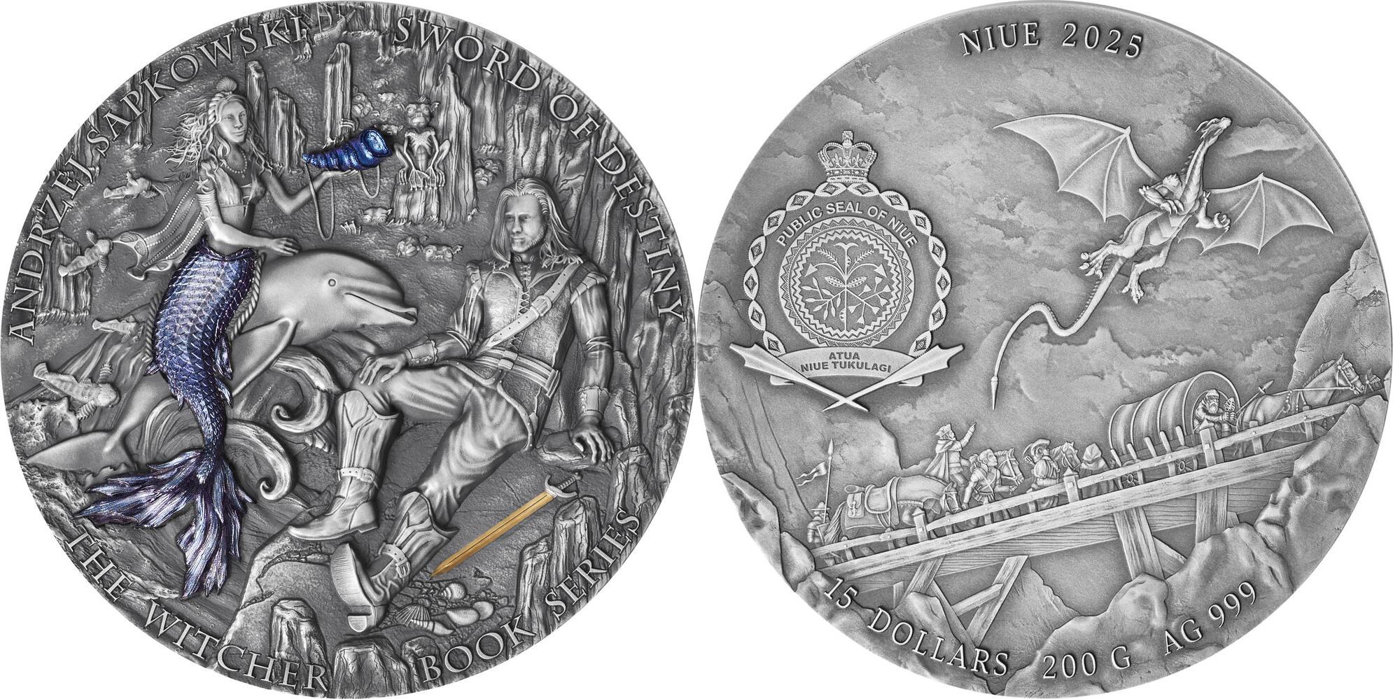 15 Dollars SWORD OF DESTINY The Witcher Silver Coin 15$ Niue 2025 ...