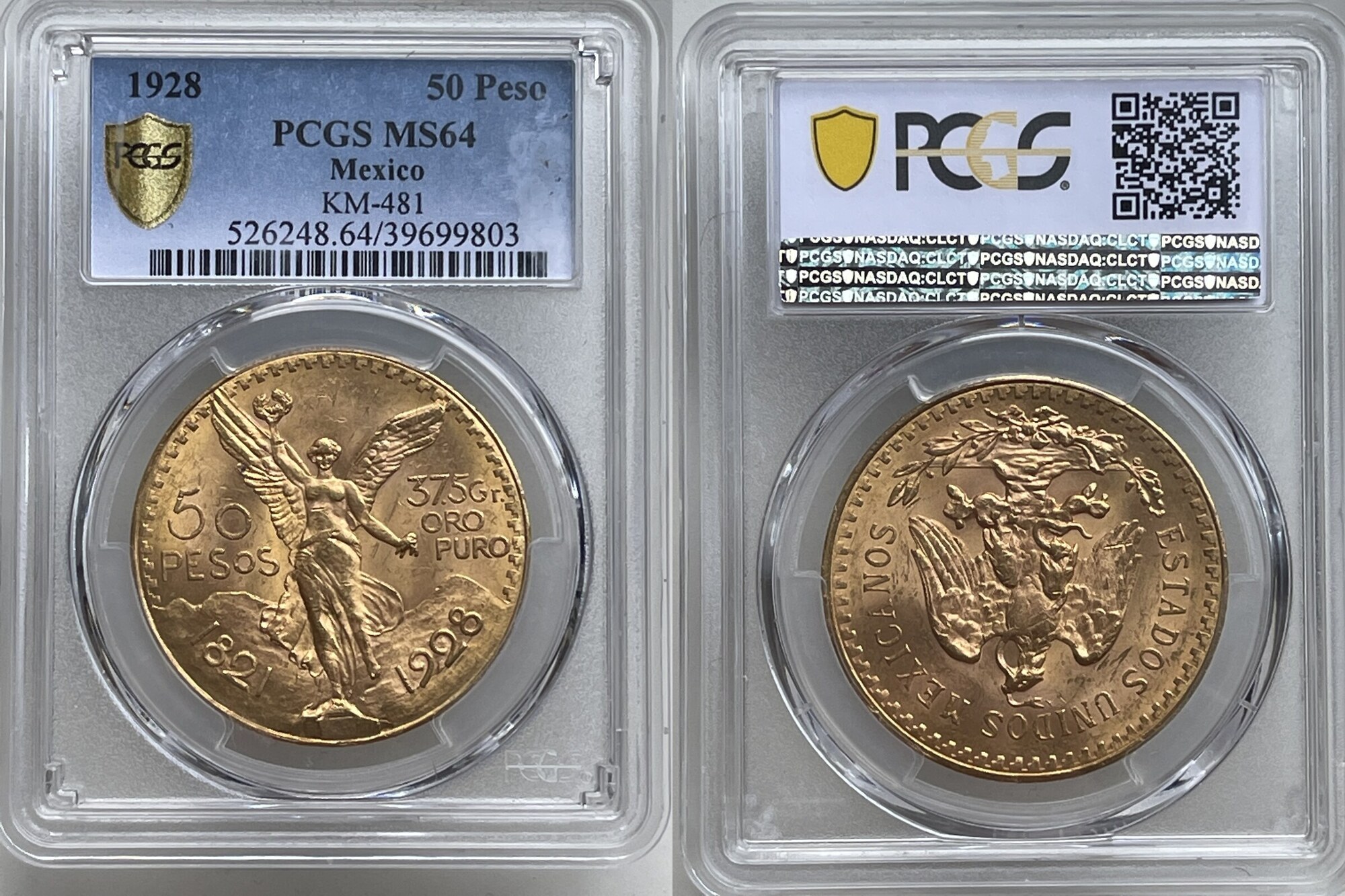 Mexico Centenario 1928 gold coin 50 pesos PCGS MS64 | MA-Shops