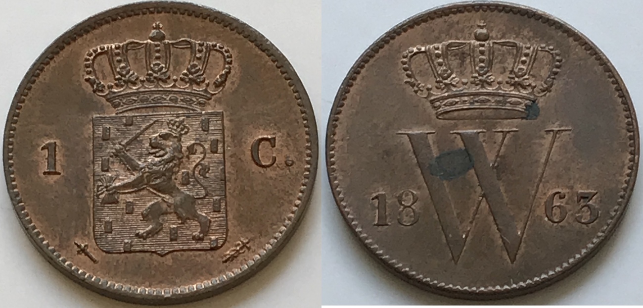 Nederland Een cent 1863 FDC. | MA-Shops