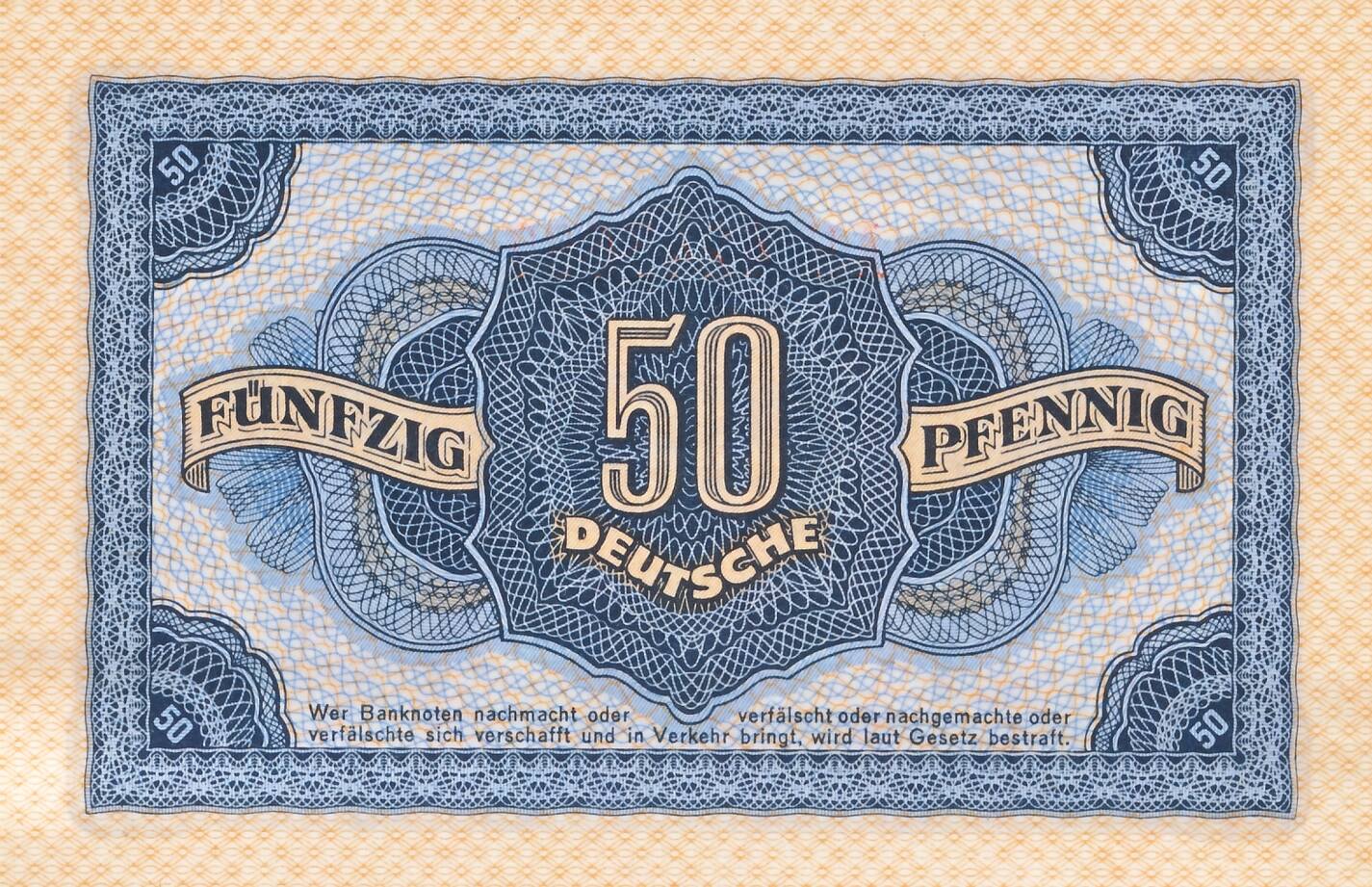 Deutschland DDR 50 Pfennig 1948 Geldschein Banknote KN 7 stellig, Serie ...