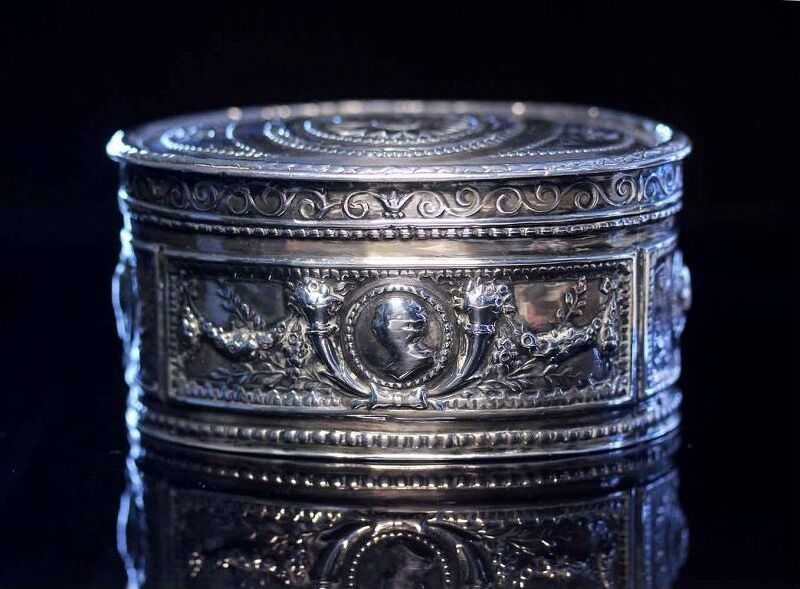 Medieval & later artifacts Attractive European silver repousee tobacco ...