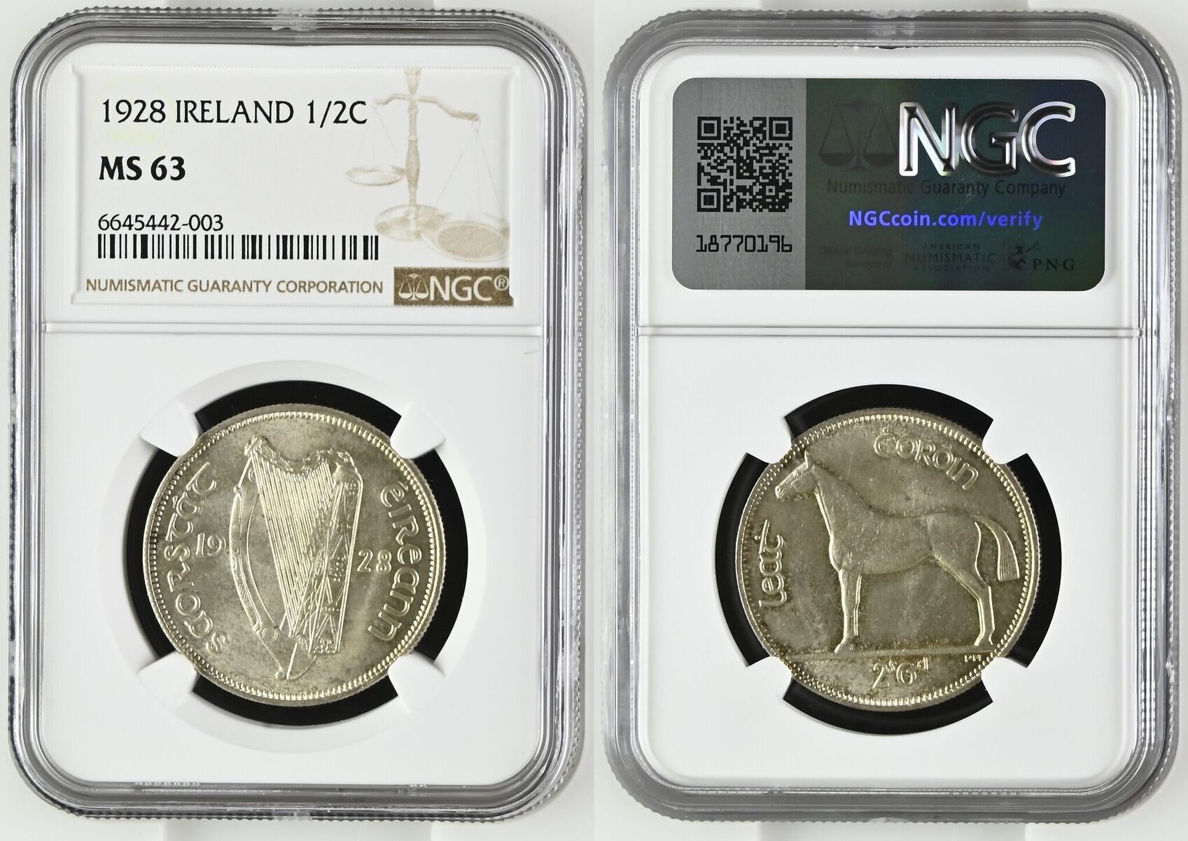1/2C IRELAND 1/2 Crown 1928 IRISH HUNTER silver UNC-!!! NGC MS 63 | MA ...