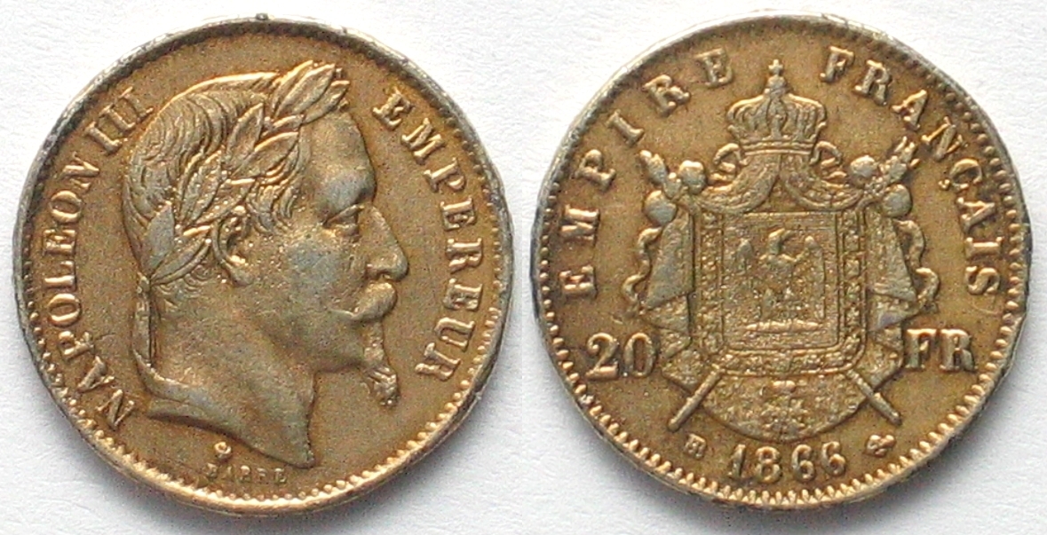 Frankreich FRANCE 20 Francs 1866 BB NAPOLEON III - CONTEMPORARY FORGERY EF | MA-Shops