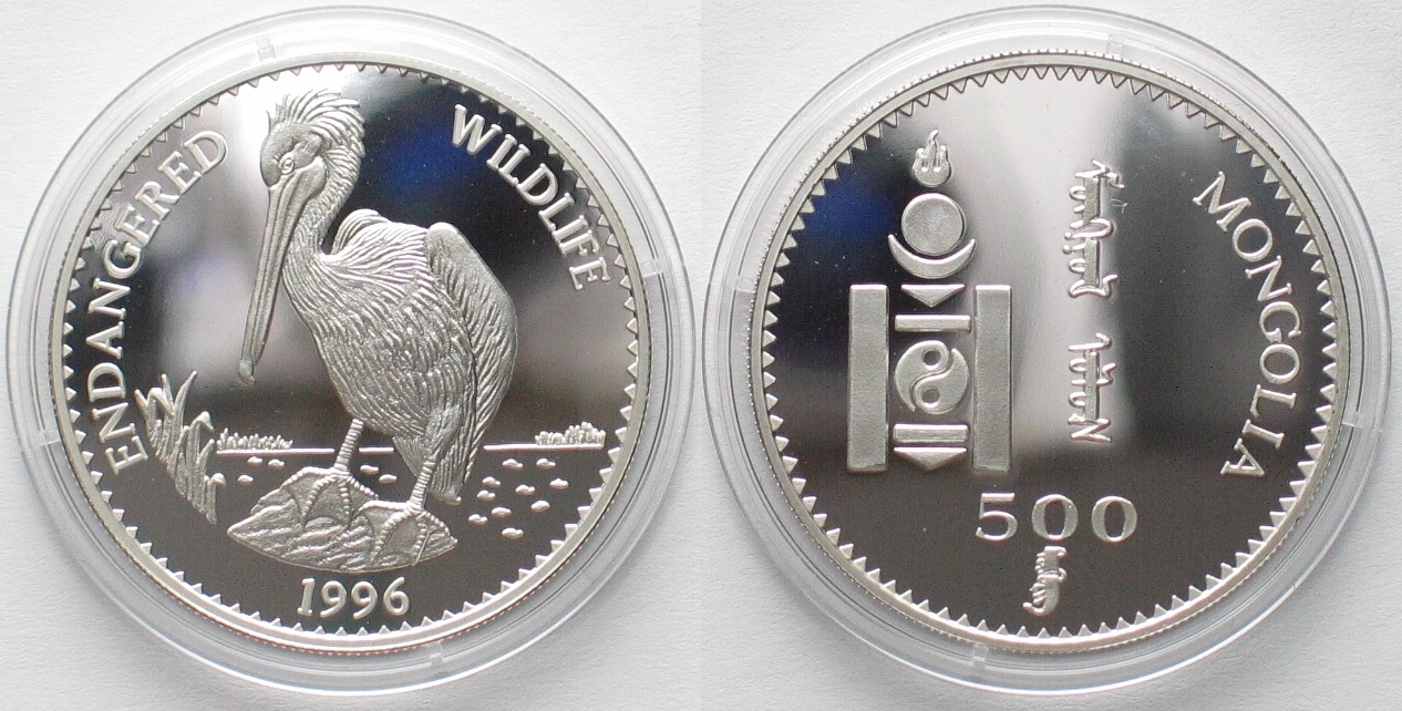 Mongolei MONGOLIA 500 Tugrik 1996 Pelican WWF silver Proof | MA-Shops