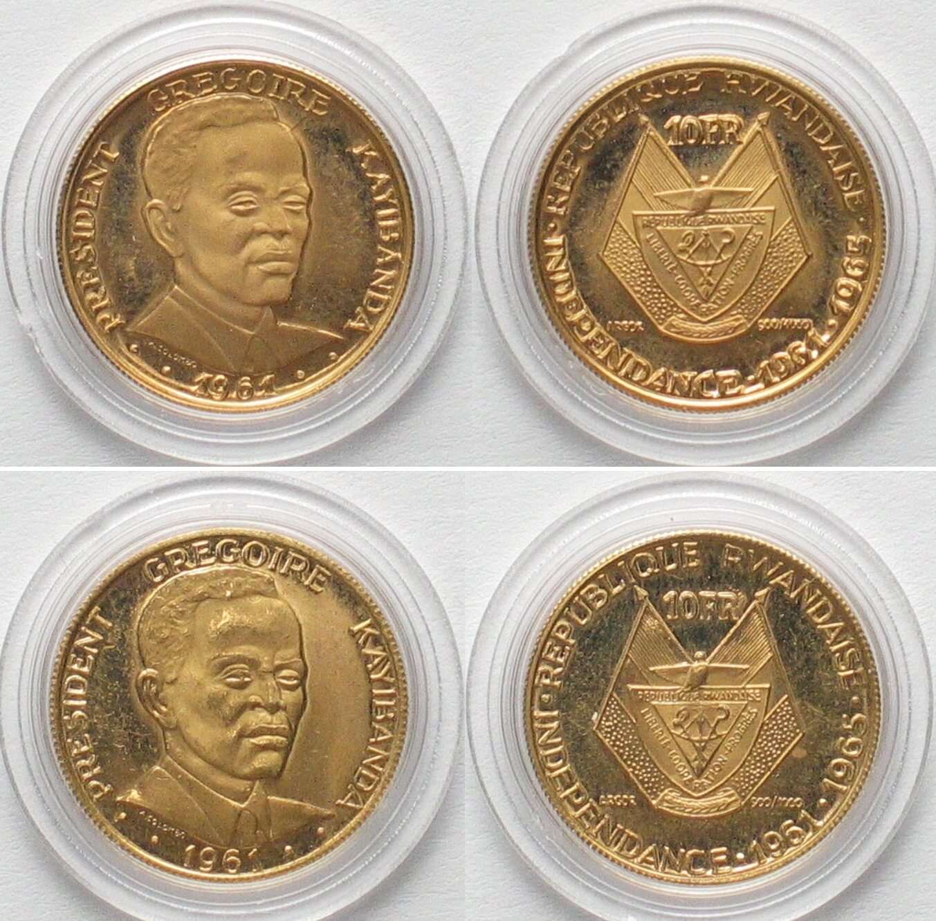 Ruanda RWANDA 2 x 10 Francs 1965 Gregoire Kayibanda INDEPENDENCE gold ...