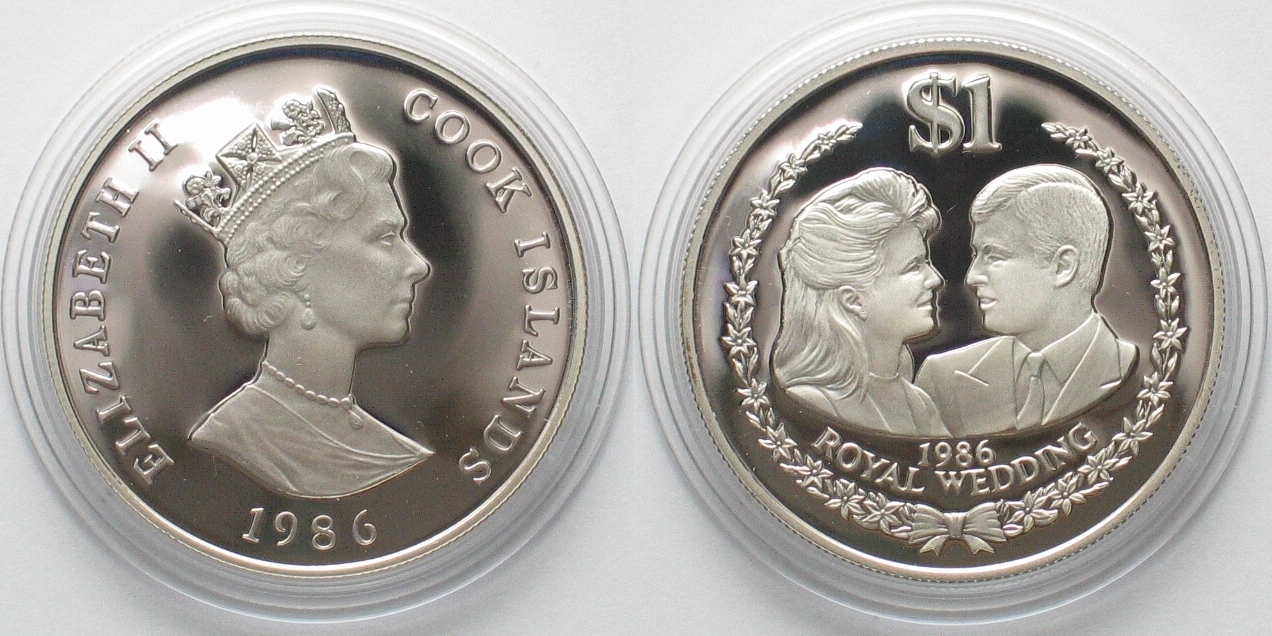 Cook-Inseln COOK ISLANDS 1 Dollar 1986 Prince Andrew ROYAL WEDDING ...