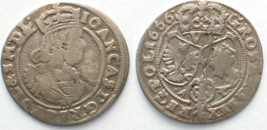 Polen POLAND 6 Groschen 1666 AT JOHANN CASIMIR silver VF SCARCE! | MA-Shops