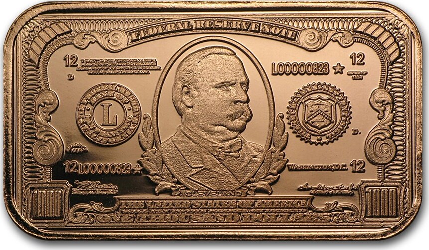 USA 2020 Copperbar Copper 1 oz 1000 $ Dollar Bill Brilliant Unciculated ...