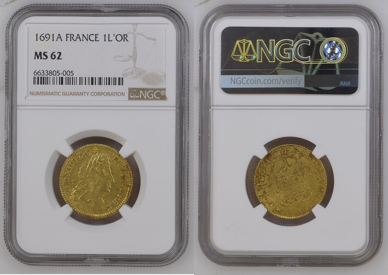 France - Louis XIV - Louis d'or 1691 Paris - Trésor Plozevet - NGC MS62 ...