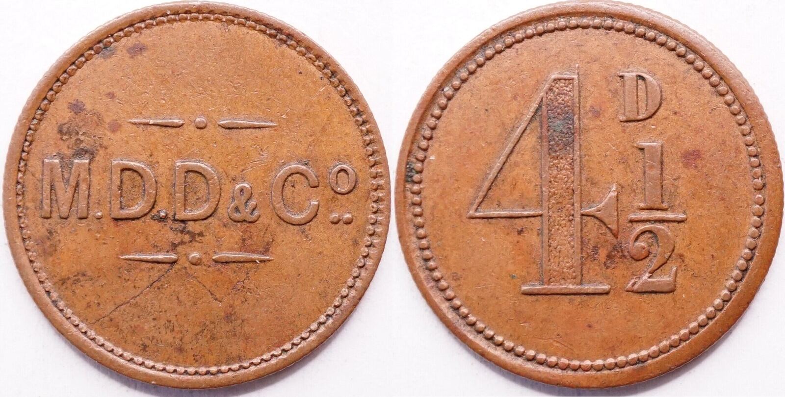 Ceylon token 4 1/2 D M. D. D. & CO. ESTATES SUP | MA-Shops