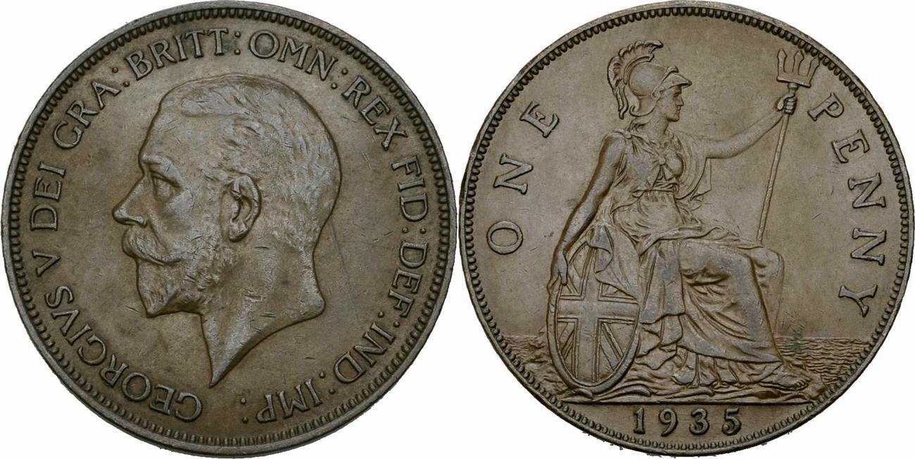 Großbritannien George V 1 Penny 1935 One Penny Britannia Great Britain ...